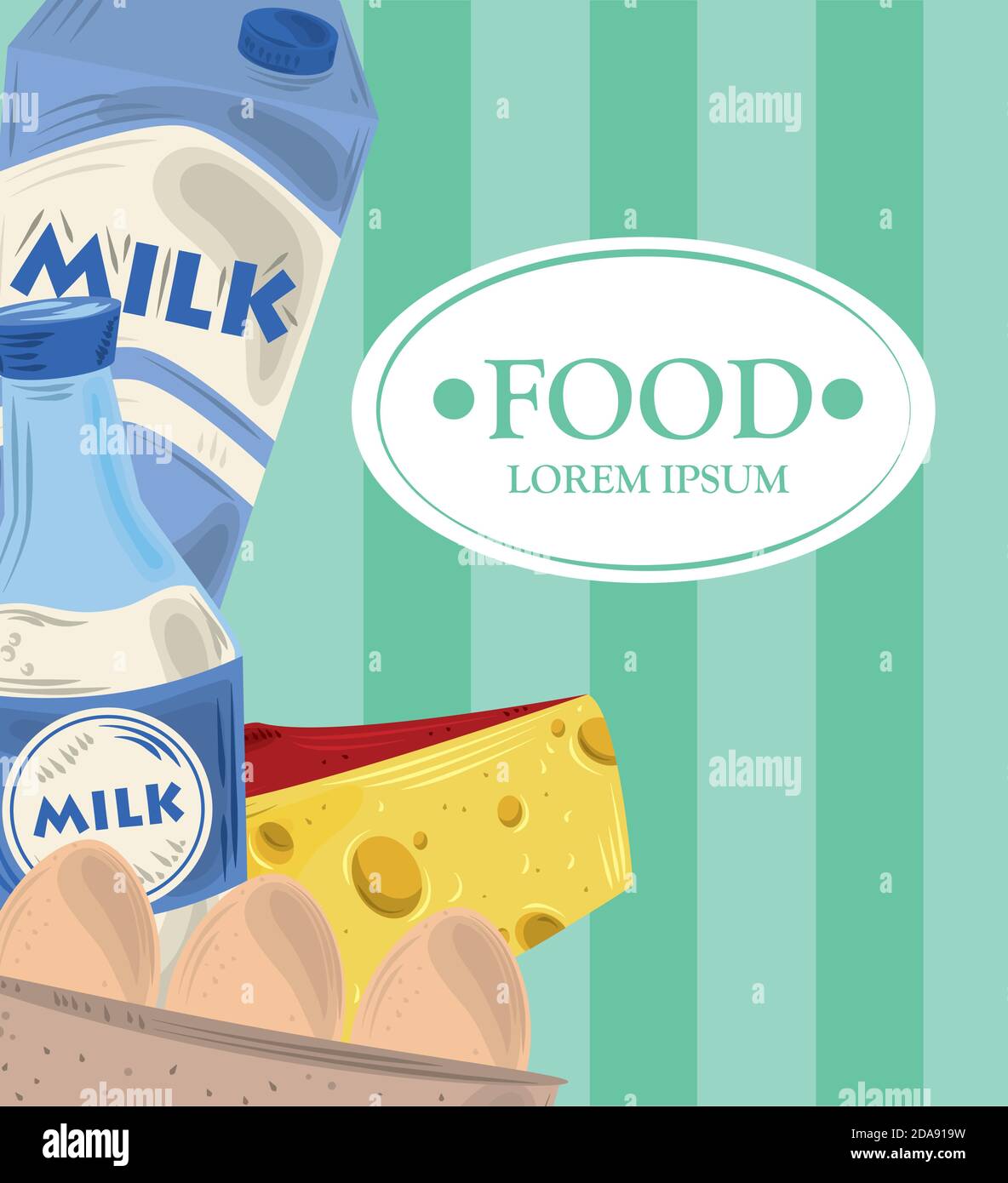 food, milk product cheese and eggs, green striped background vector ...