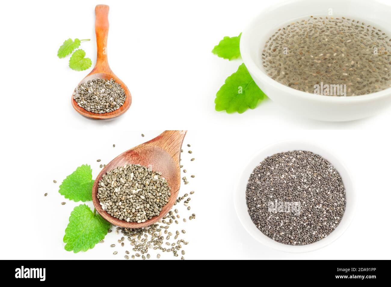 Set of organic dry chia seeds isolated on white Stock Photo - Alamy