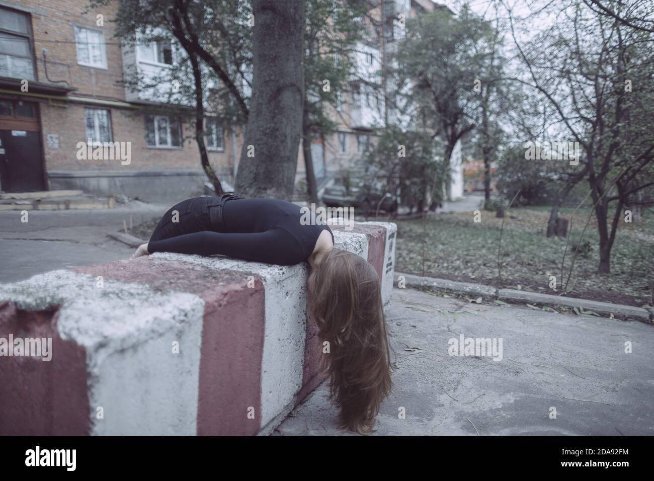 Girl building blocks lying down hi-res stock photography and images - Alamy