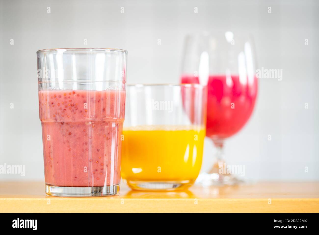 Smoothies, puree juice of various fruits Stock Photo - Alamy