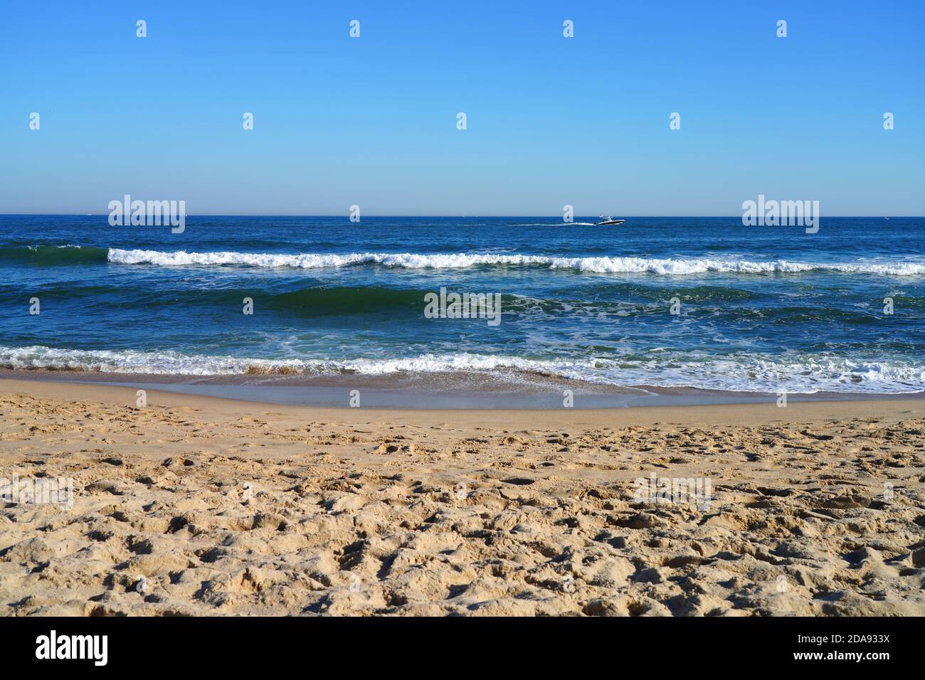 View of the beach in Belmar, New Jersey, along the long Jersey Shore ...