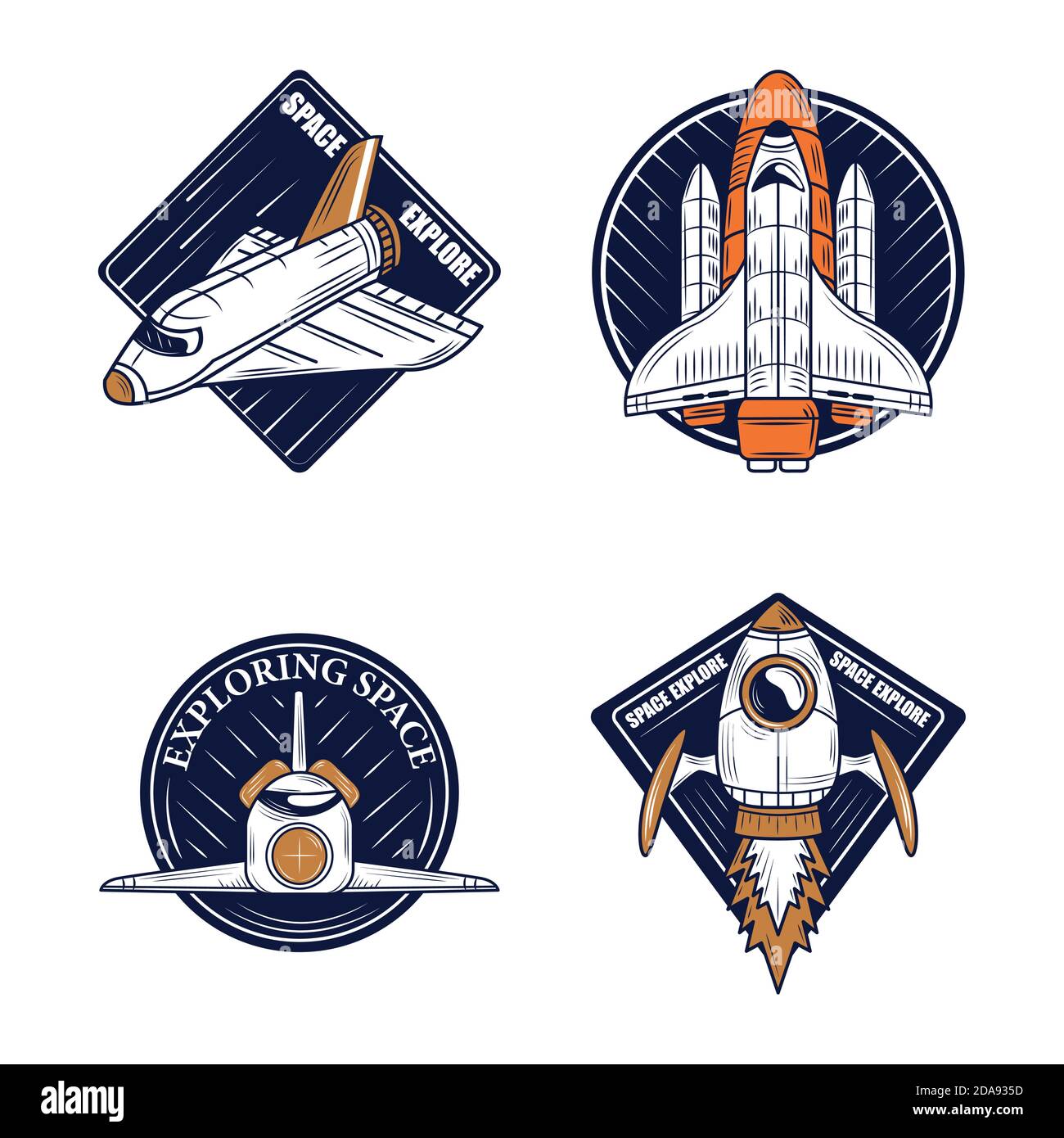 space badge icons pack different exploring spacecraft vector ...