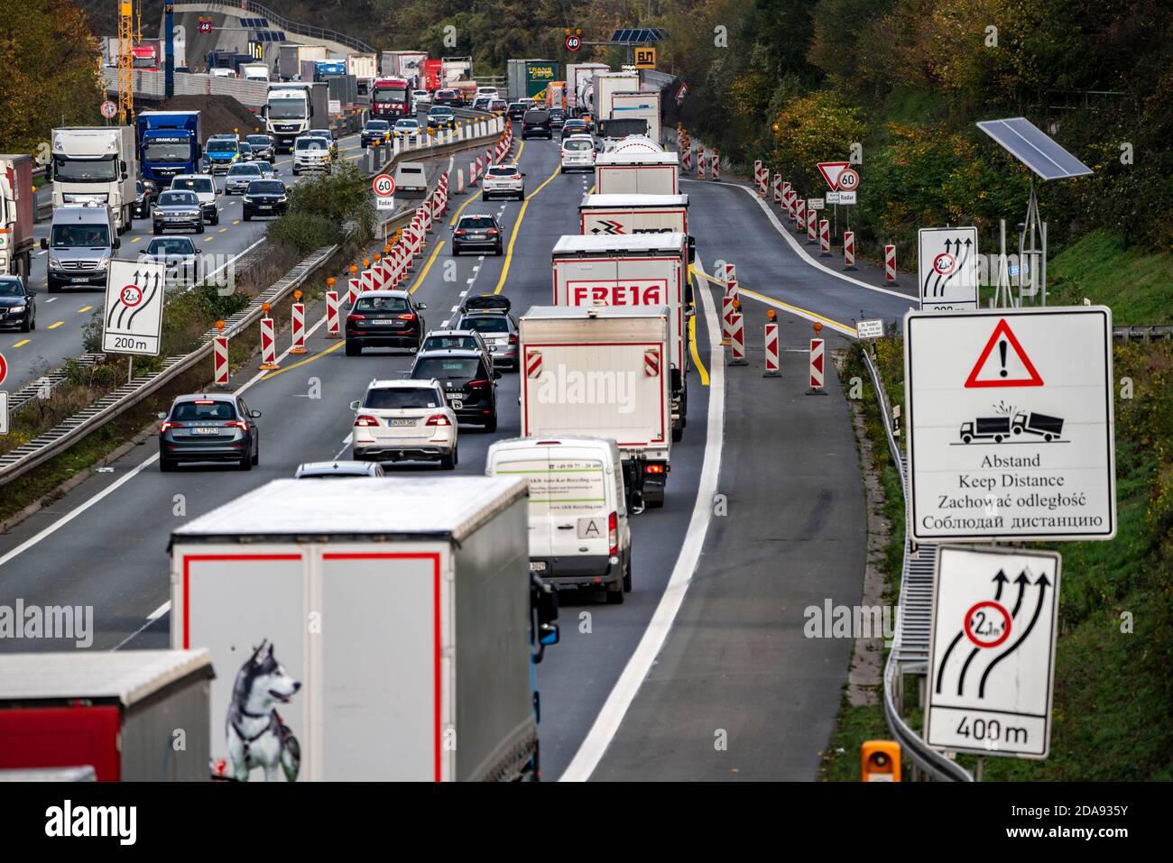 A1 motorway near Wetter/Ruhr, Volmarstein junction, heavy traffic at a ...