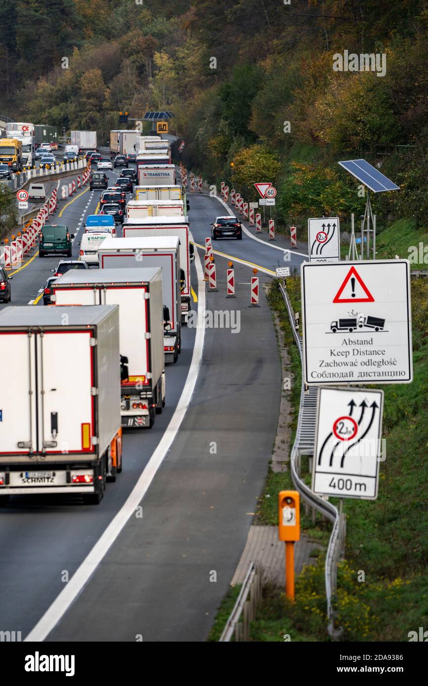 A1 motorway near Wetter/Ruhr, Volmarstein junction, heavy traffic at a ...