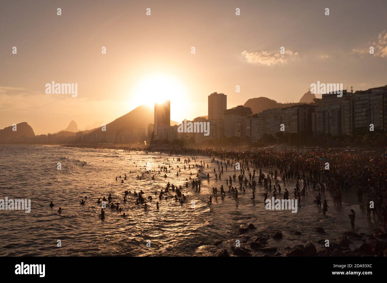 Very Crowded Copacabana Beach by Warm Sunset in Rio de Janeiro, Brazil ...
