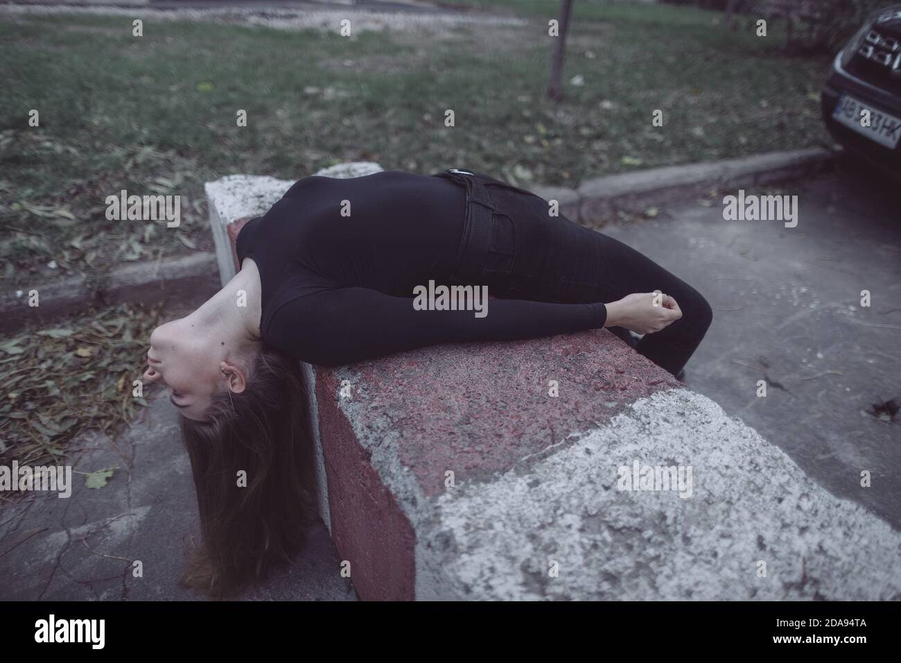 Girl building blocks lying down hi-res stock photography and images - Alamy