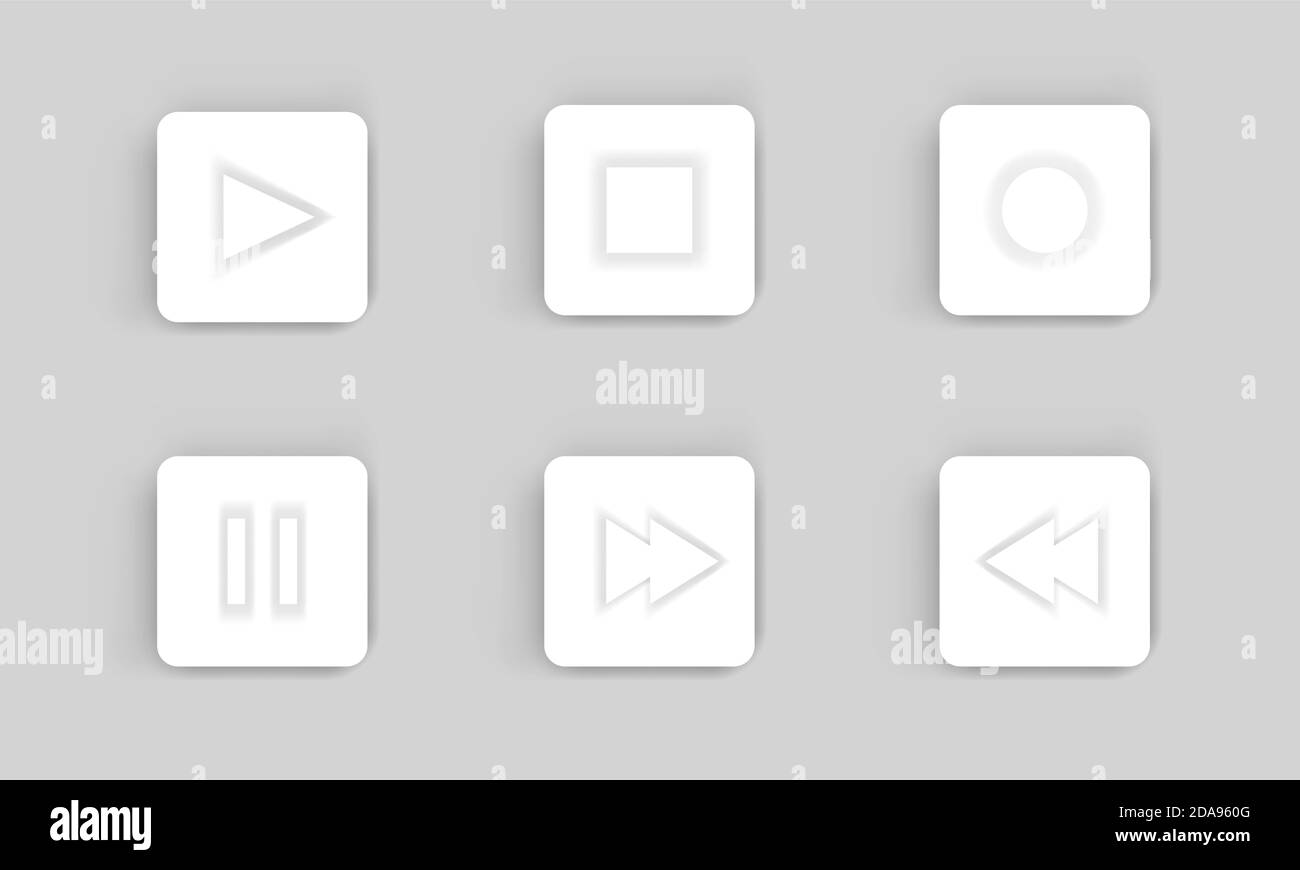 media player buttons set paper style in square frames with round ...