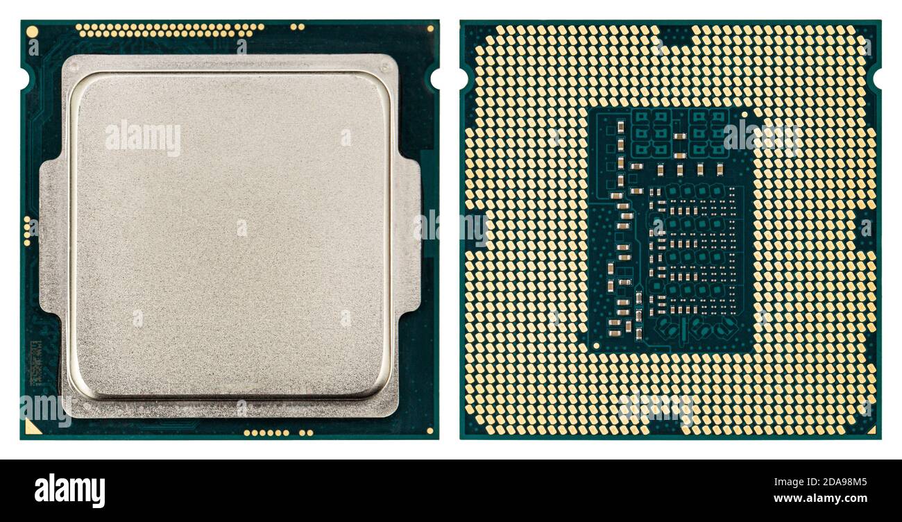 CPU (Central processing unit) microchip, isolated on white background ...