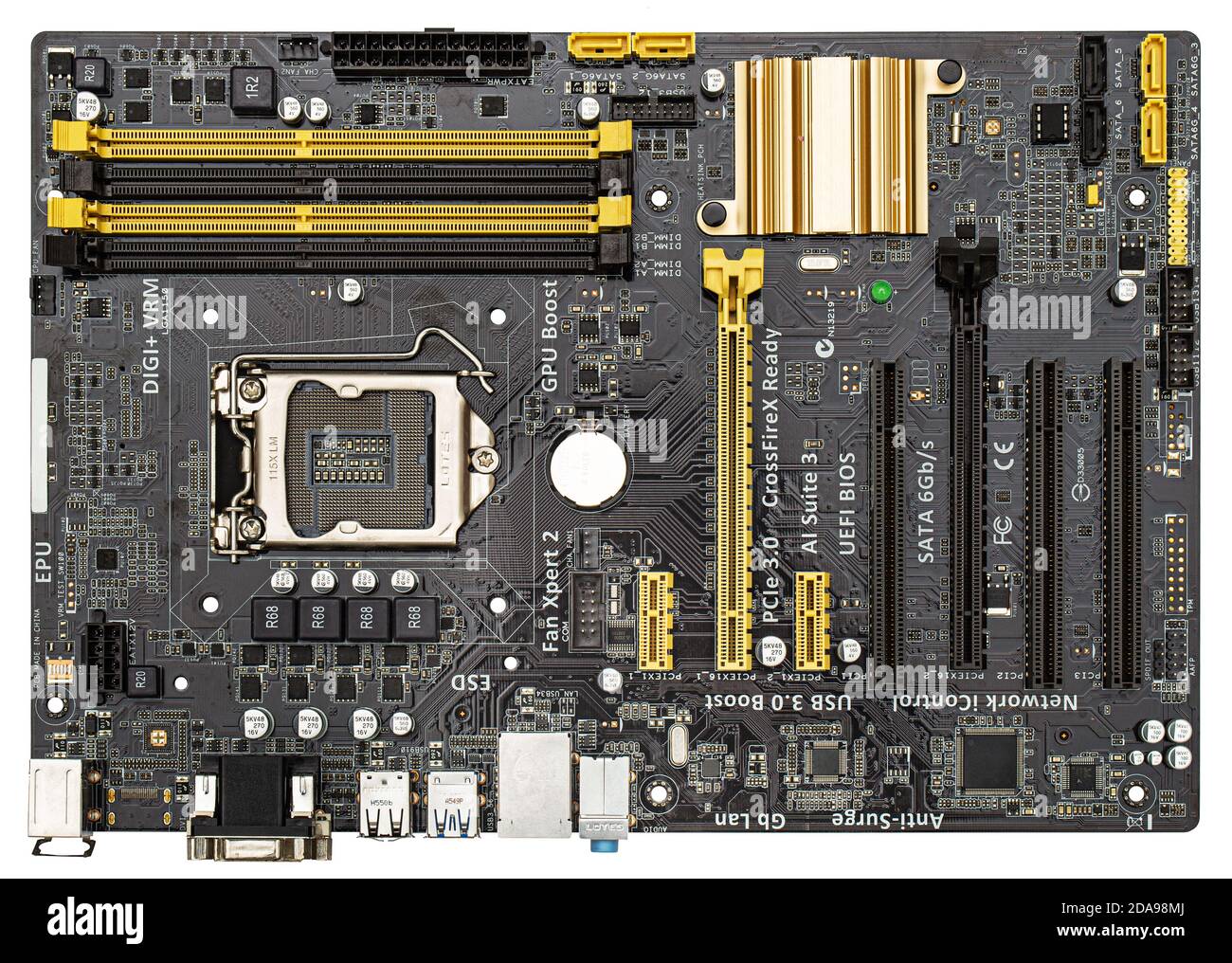 Printed computer motherboard board, isolated on white background Stock ...