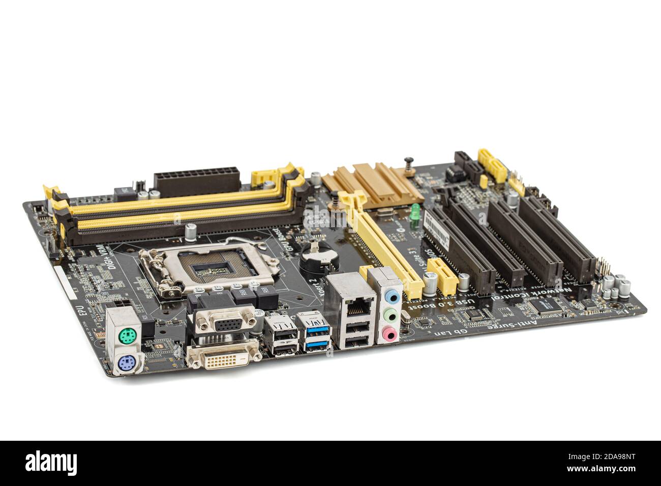 Printed computer motherboard board, isolated on white background Stock ...