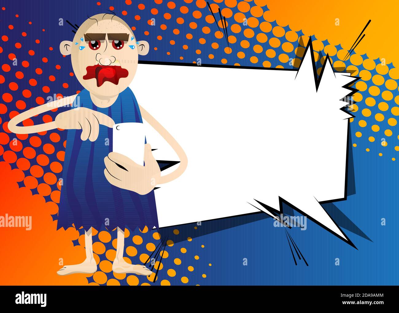 Cartoon caveman using a mobile phone. Vector illustration of a man from ...