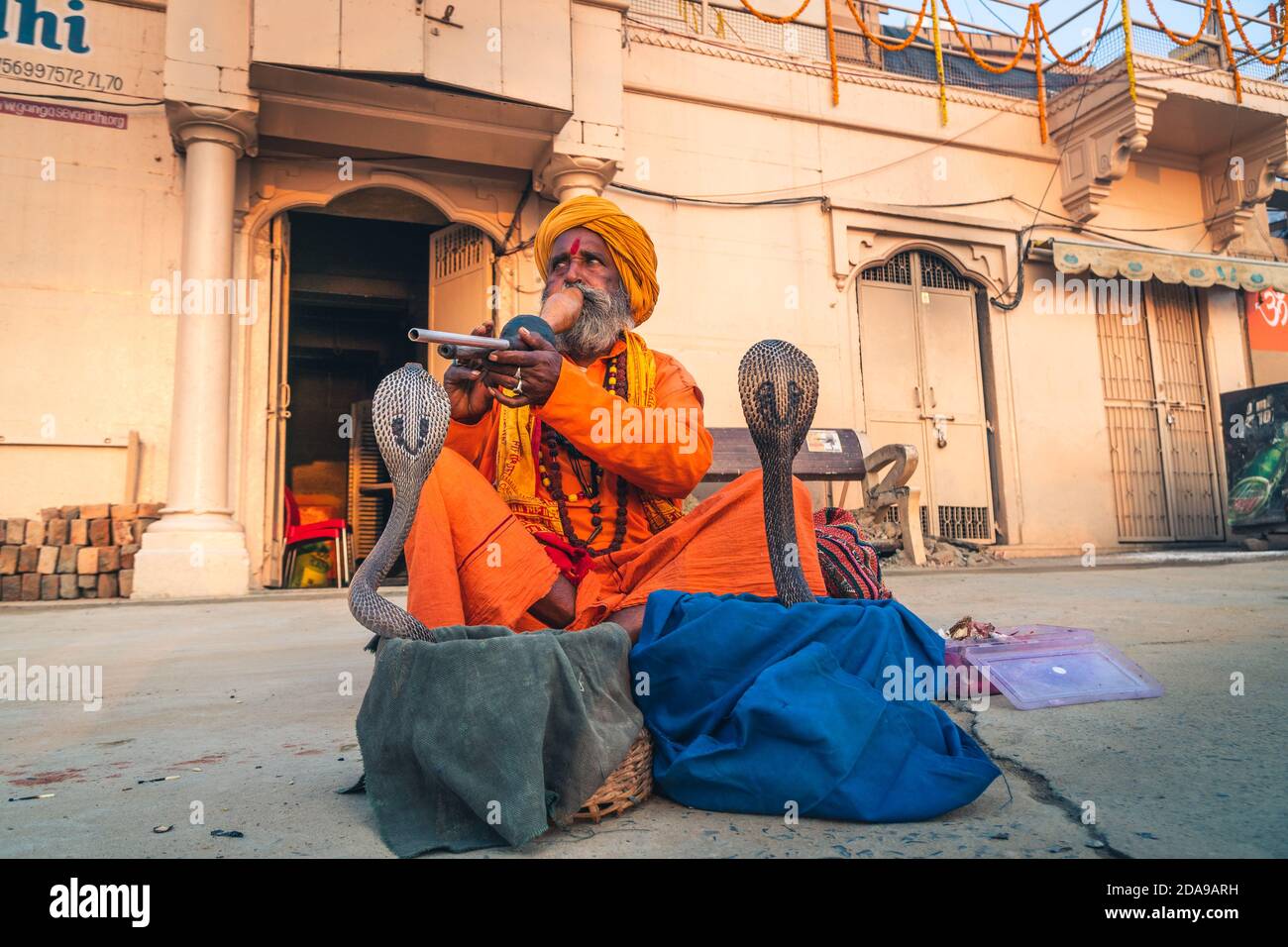 holy baba monk saint hypnotize a snake cobra kundalini with flute on ...