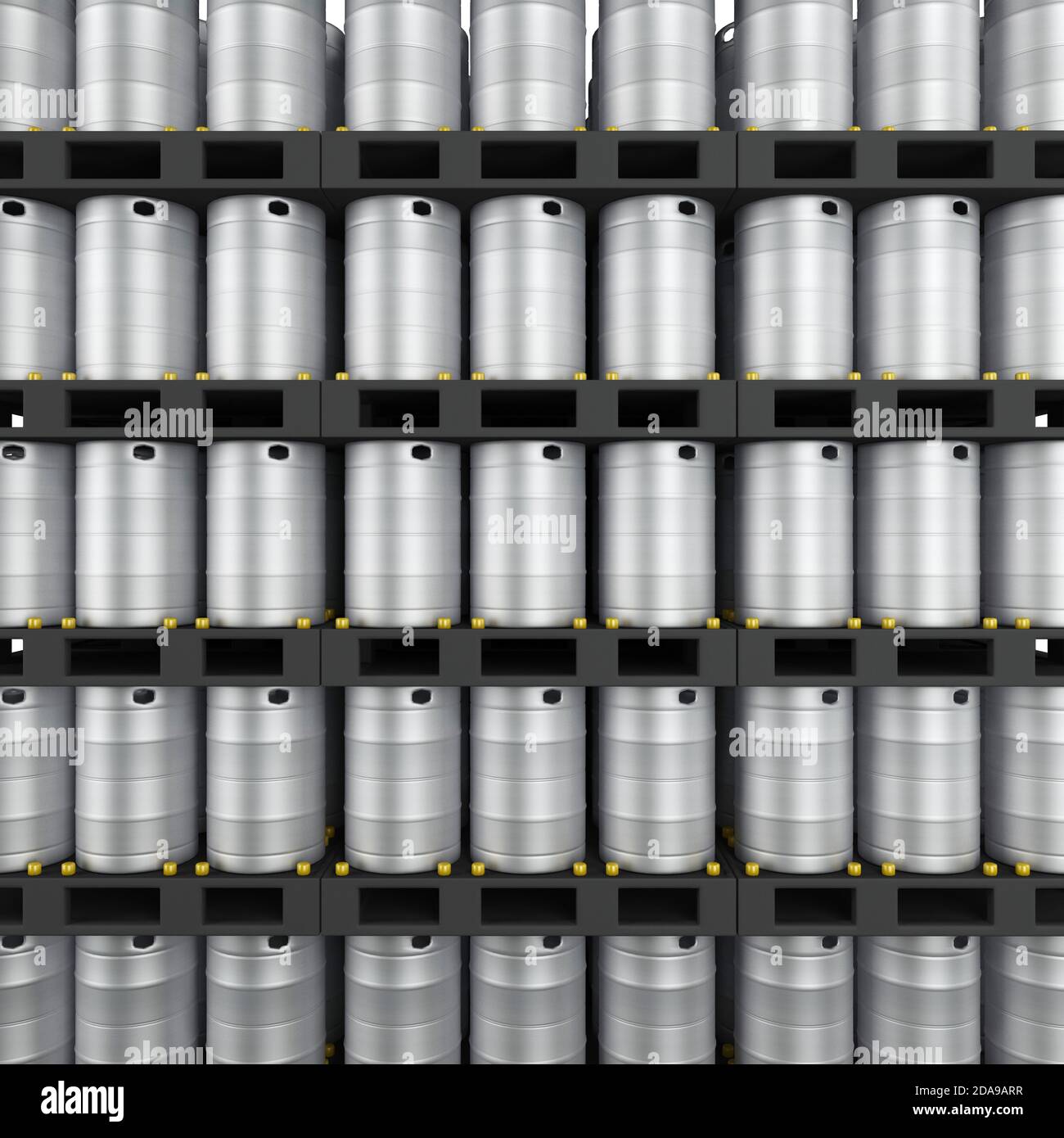 wall of metal kegs. 3d rendering Stock Photo - Alamy