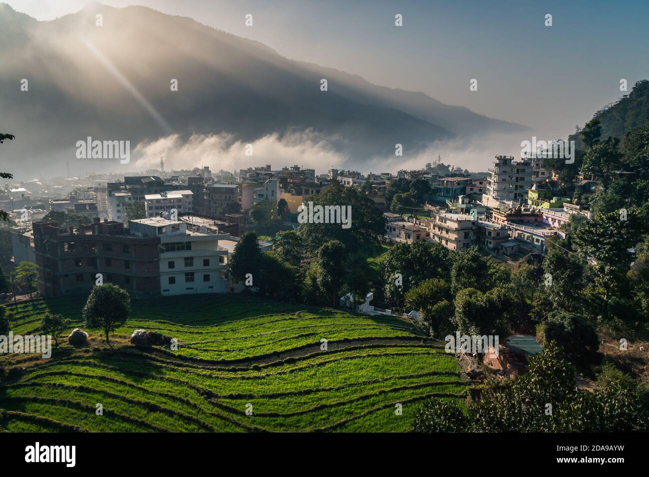 rishikesh yoga capital of the world view from ganga river sunrise with ...