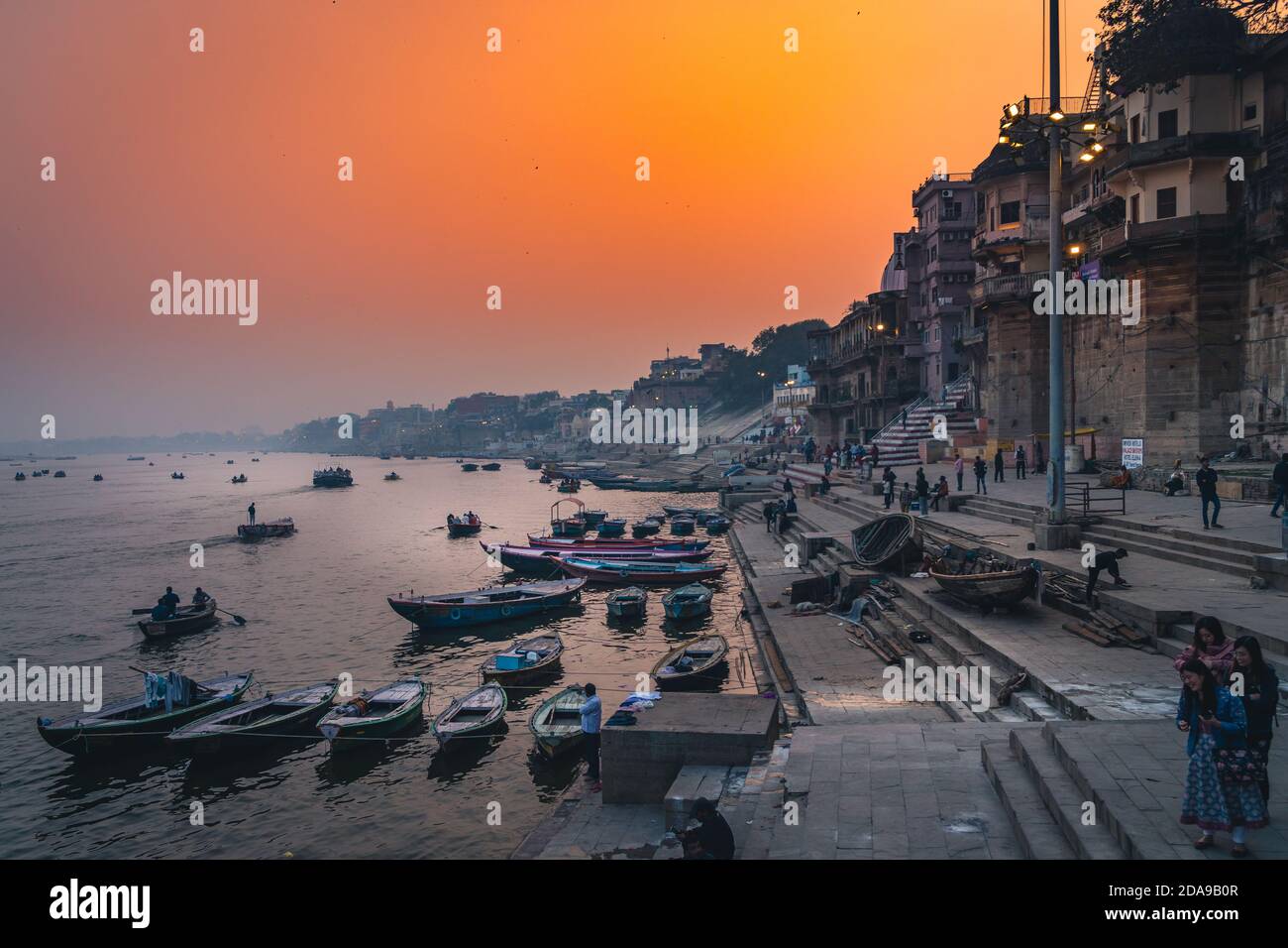 varanasi holy city of india during a foggy morning sunrise on ganga ...