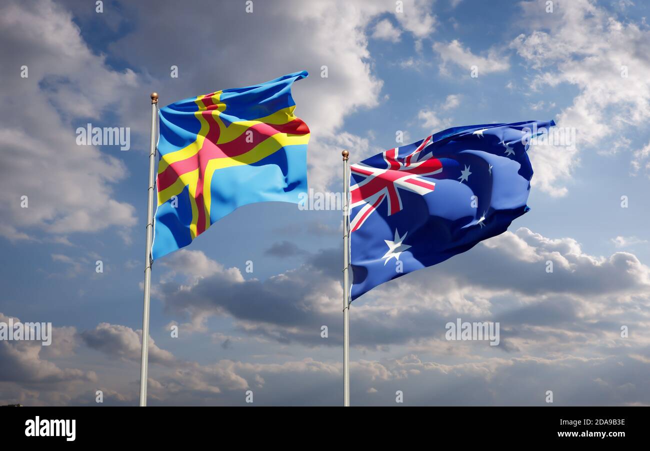 Beautiful national state flags of Australia and Aland Islands together ...