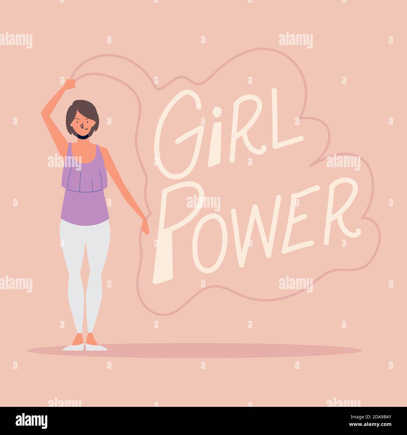 girl power, woman with hand drawn lettering card vector illustration ...