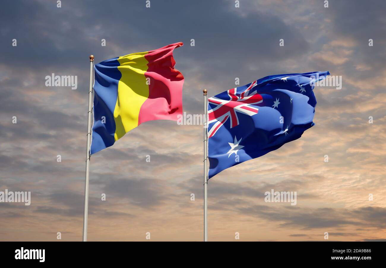 Beautiful national state flags of Australia and Chad together at the ...