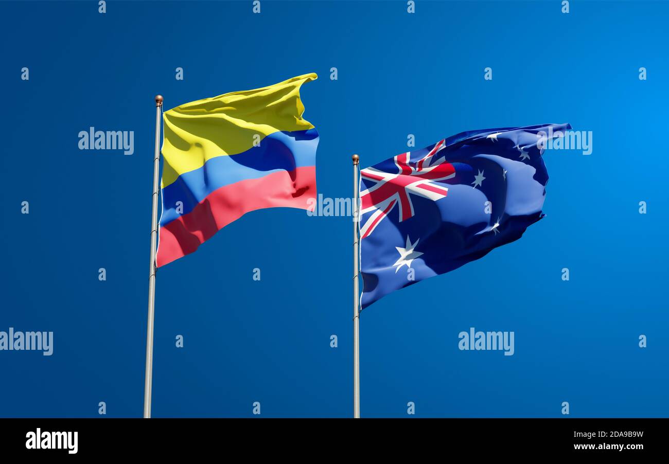 Beautiful national state flags of Australia and Colombia together at ...