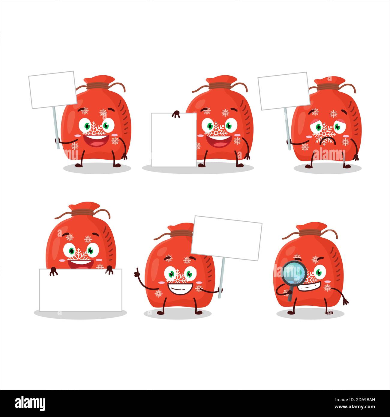 Red santa bag cartoon character bring information board Stock Vector ...