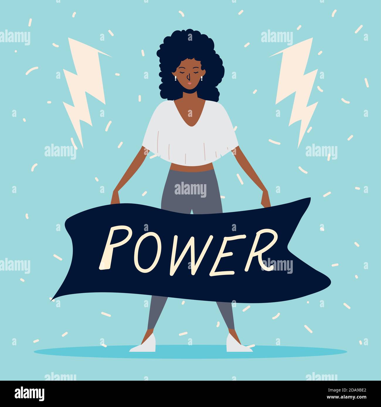 girl power, afro american woman with power message in ribbon vector ...