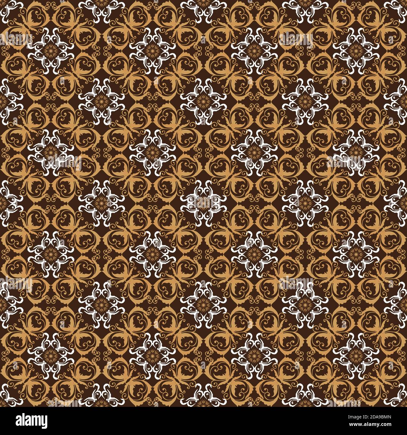 Beautiful flower patterns on typical Solo batik with blend gold brown ...