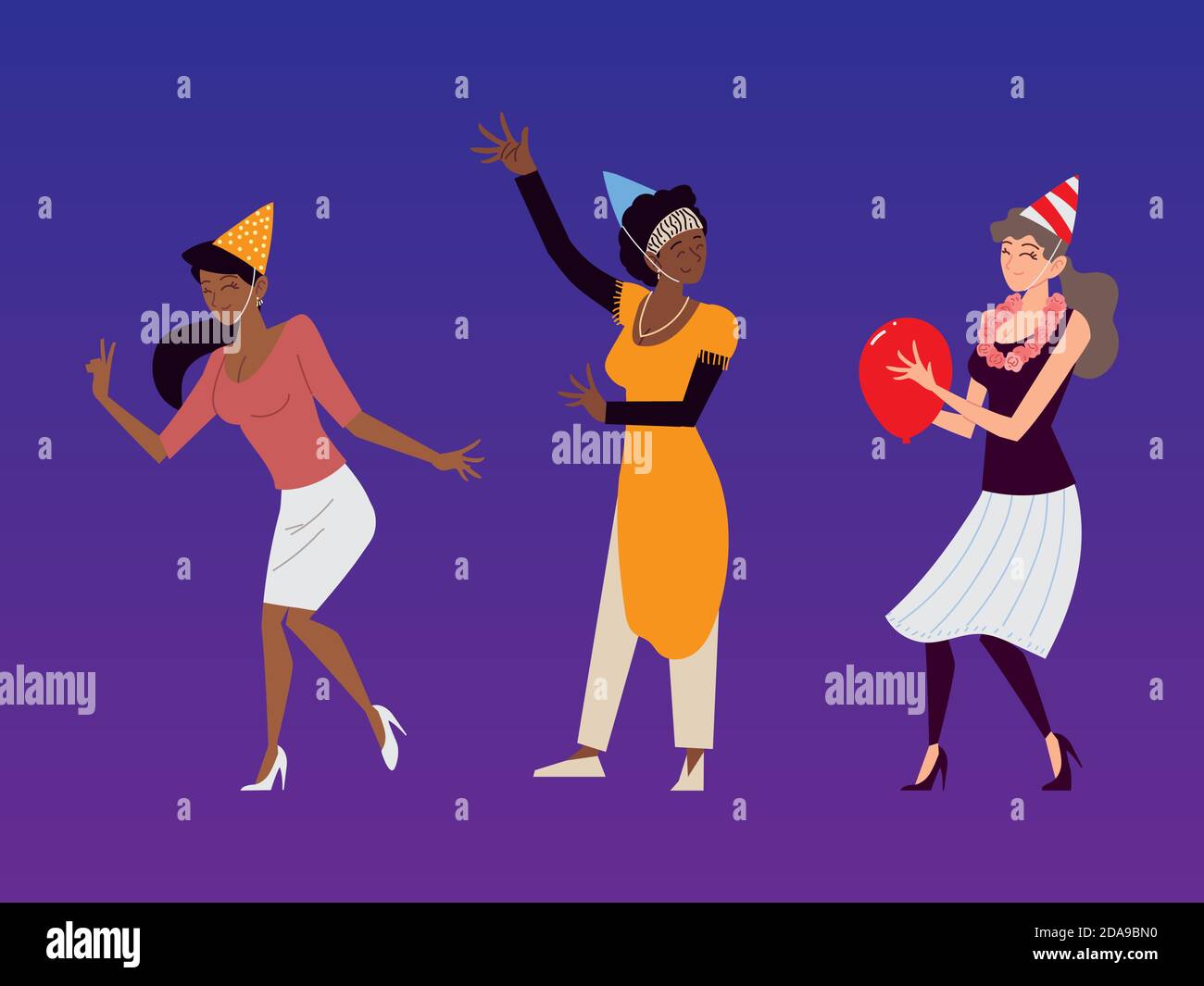 happy young women celebrating party dancing vector illustration Stock ...
