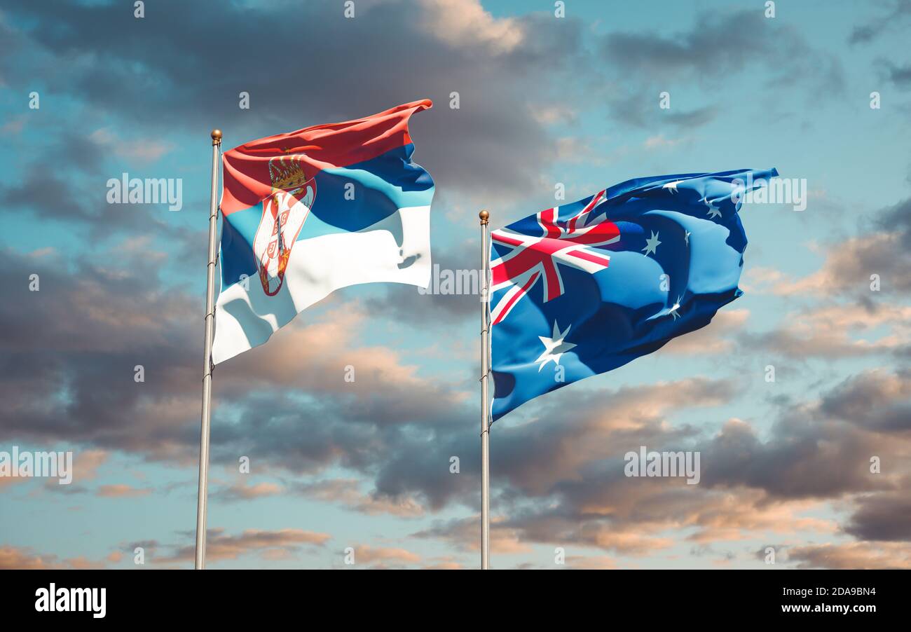 Beautiful national state flags of Serbia and Australia together at the ...