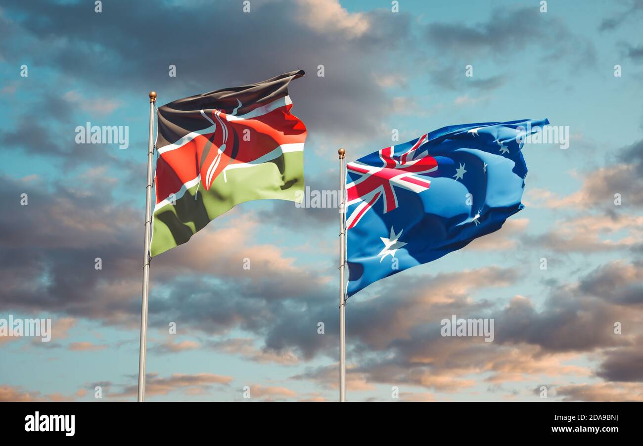 Beautiful national state flags of Kenya and Australia together at the ...