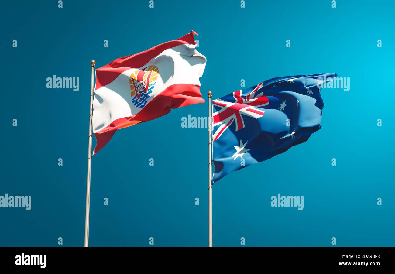 Beautiful national state flags of French Polynesia and Australia ...