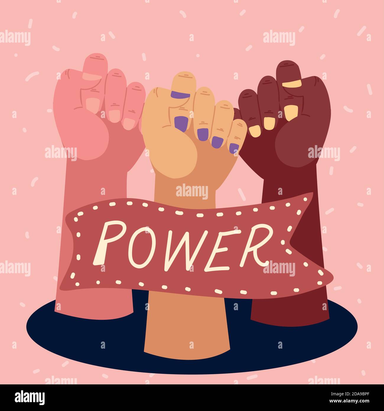 girl power, female diversity raised hands and banner vector ...