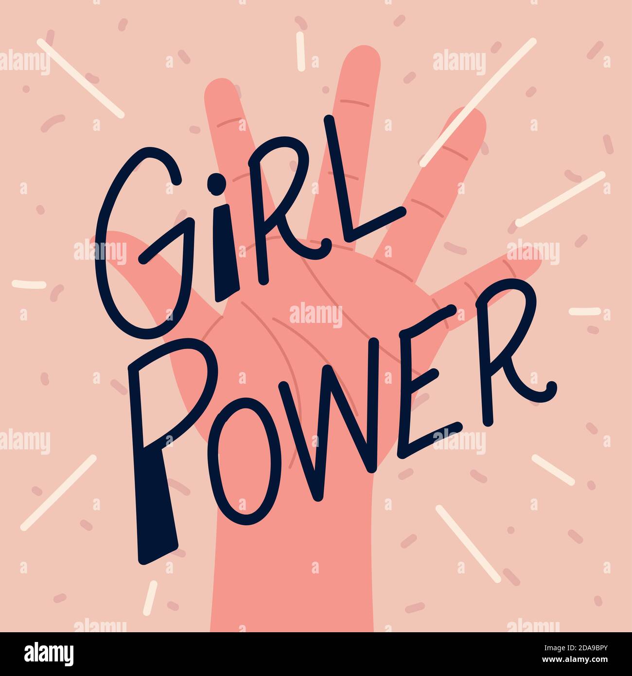 girl power, handwritten text and raised hand vector illustration Stock ...