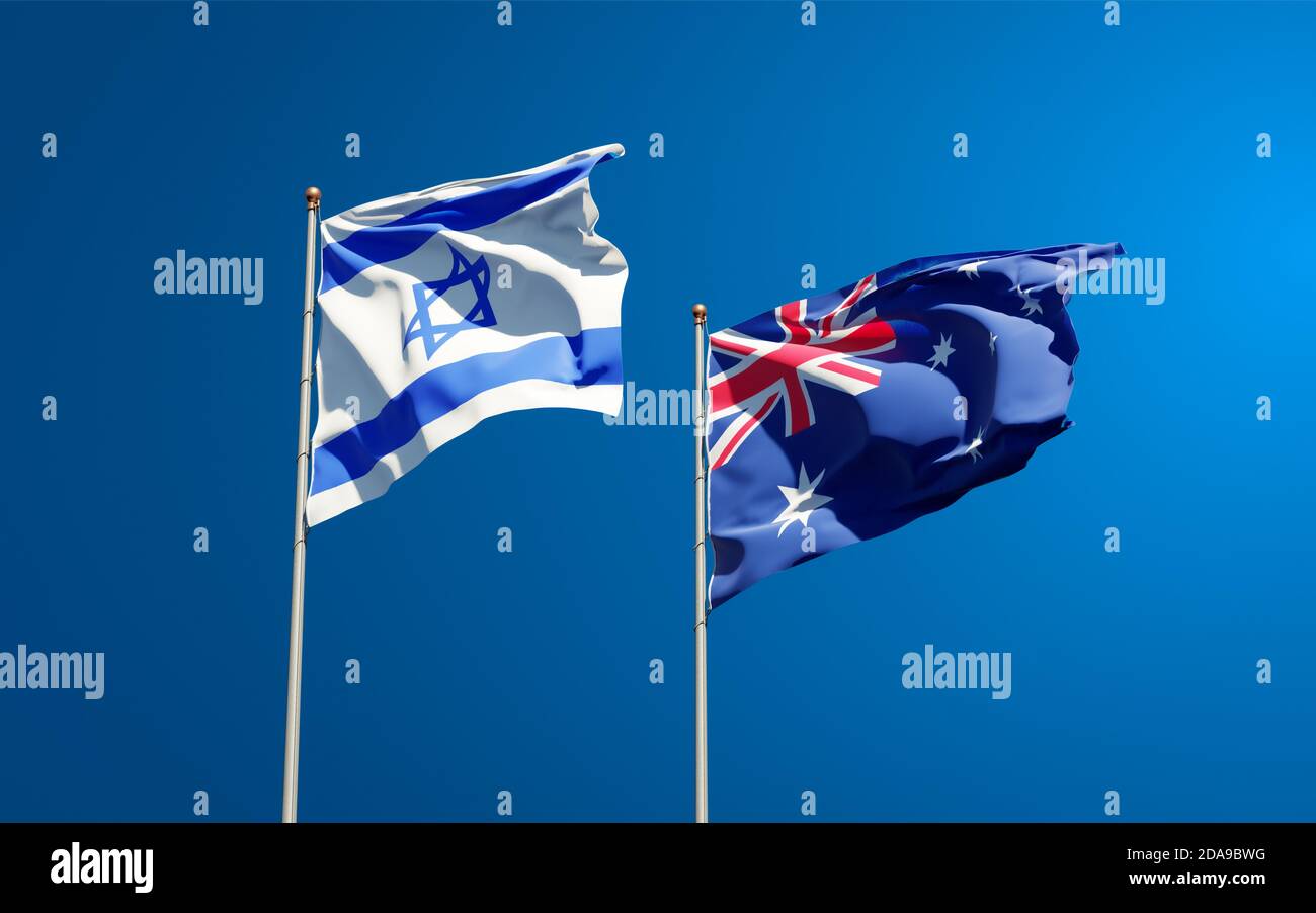 Beautiful national state flags of Israel and Australia together at the ...