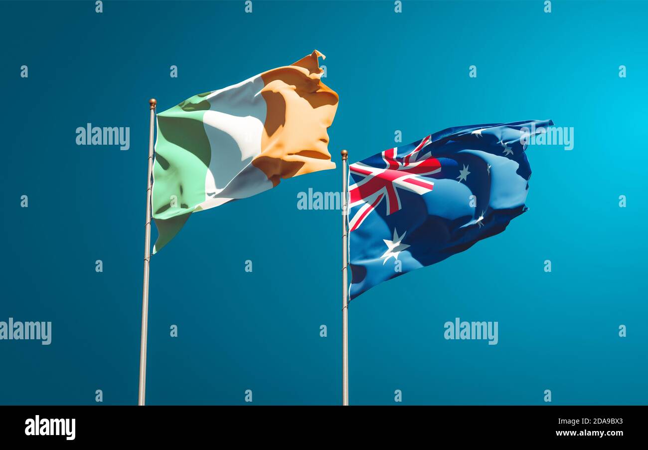 Beautiful national state flags of Ireland and Australia together at the ...