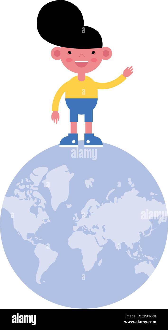 cute little boy in earth planet vector illustration design Stock Vector ...