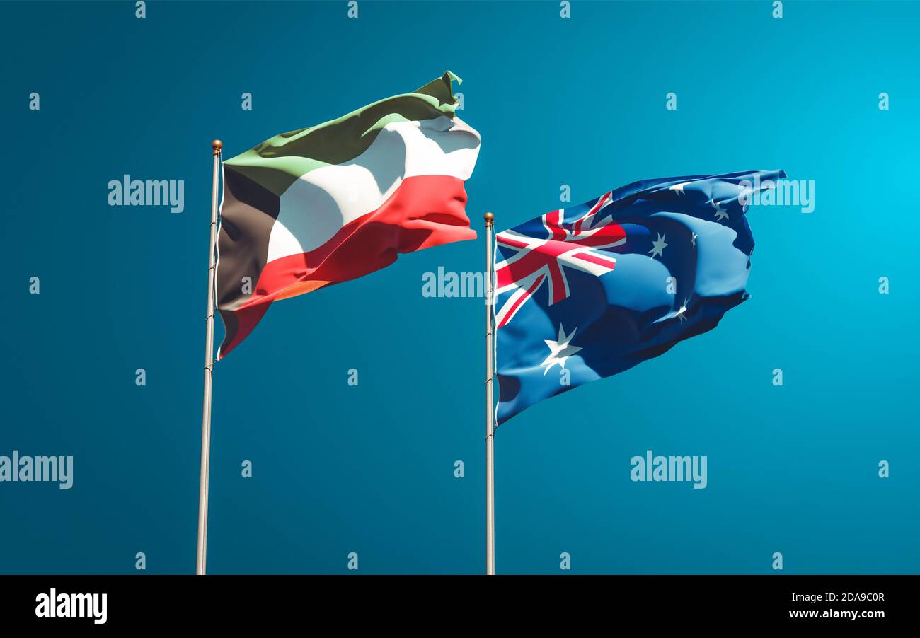 Beautiful national state flags of Kuwait and Australia together at the ...