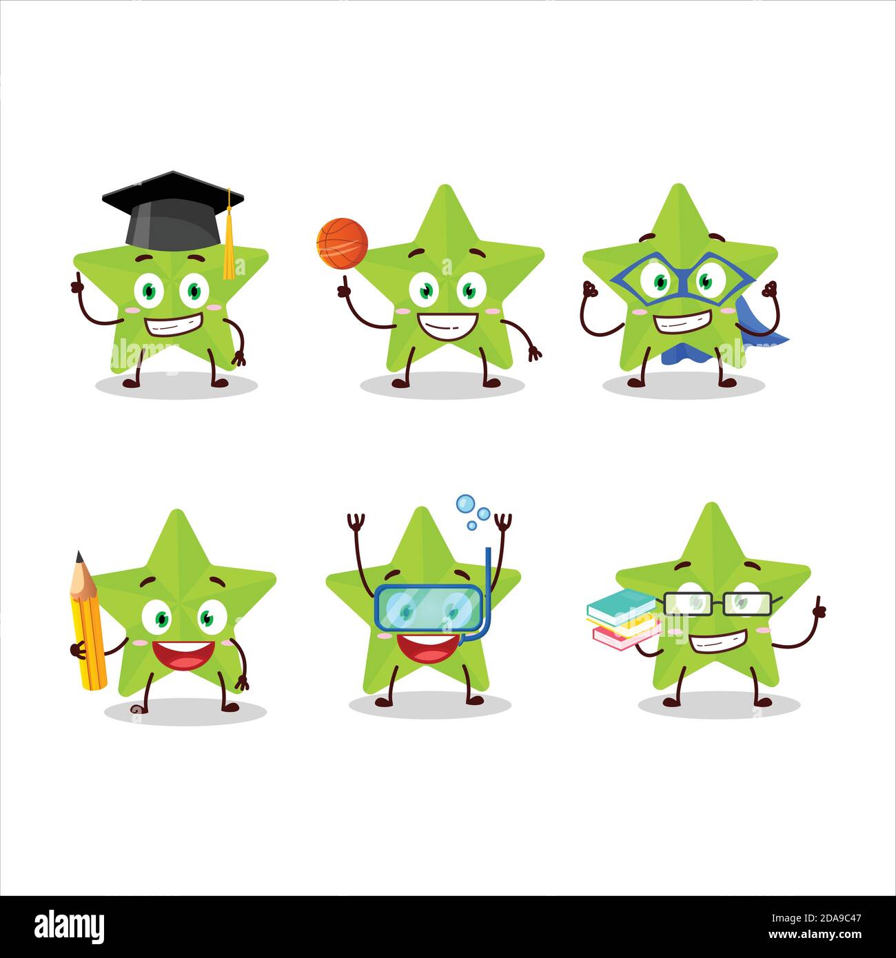 School student of new green stars cartoon character with various ...