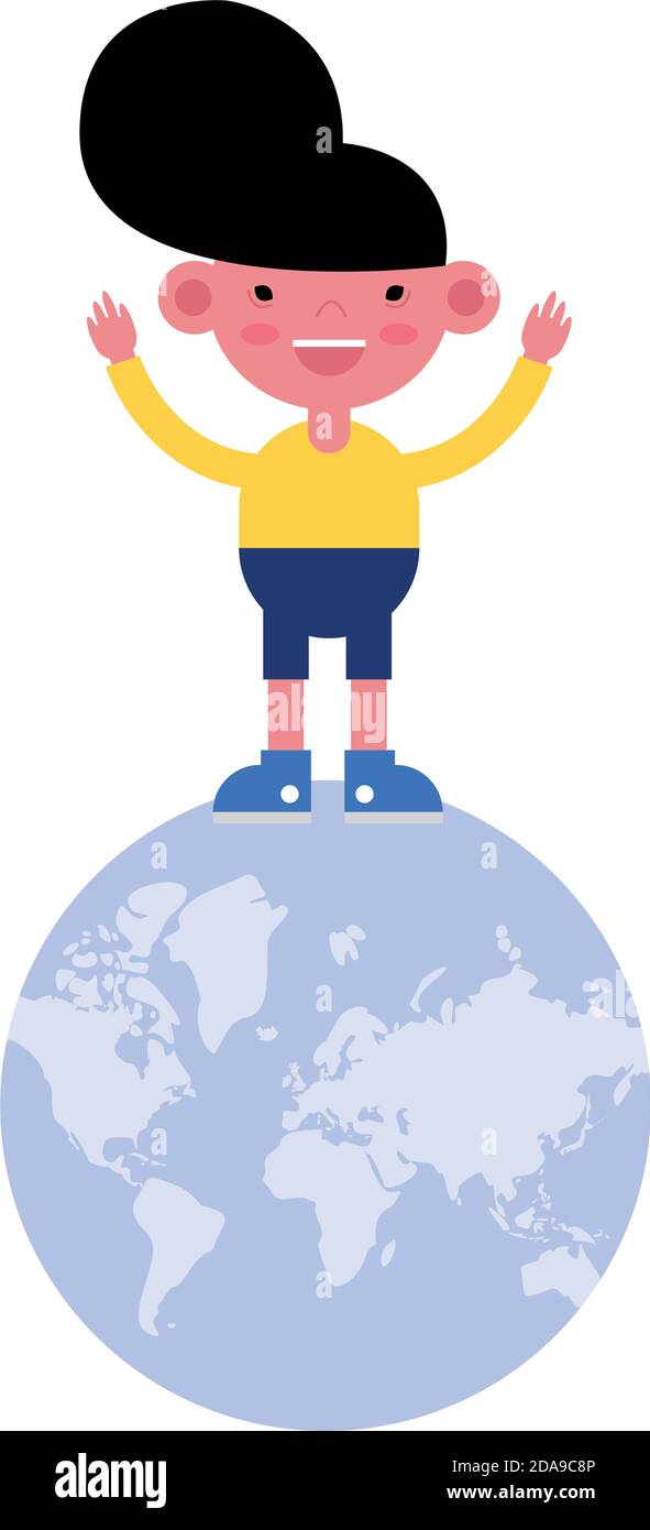 cute little boy in earth planet vector illustration design Stock Vector ...
