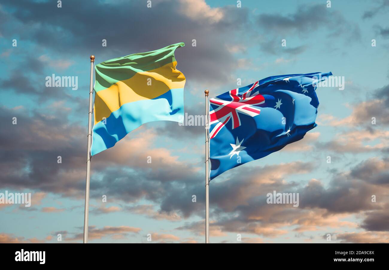 Beautiful national state flags of Gabon and Australia together at the ...
