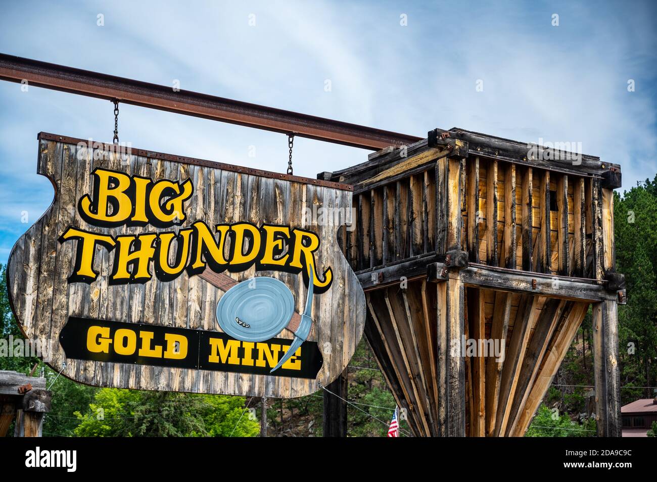 Entrance sign to a tourist attraction - historic gold mine Stock Photo ...