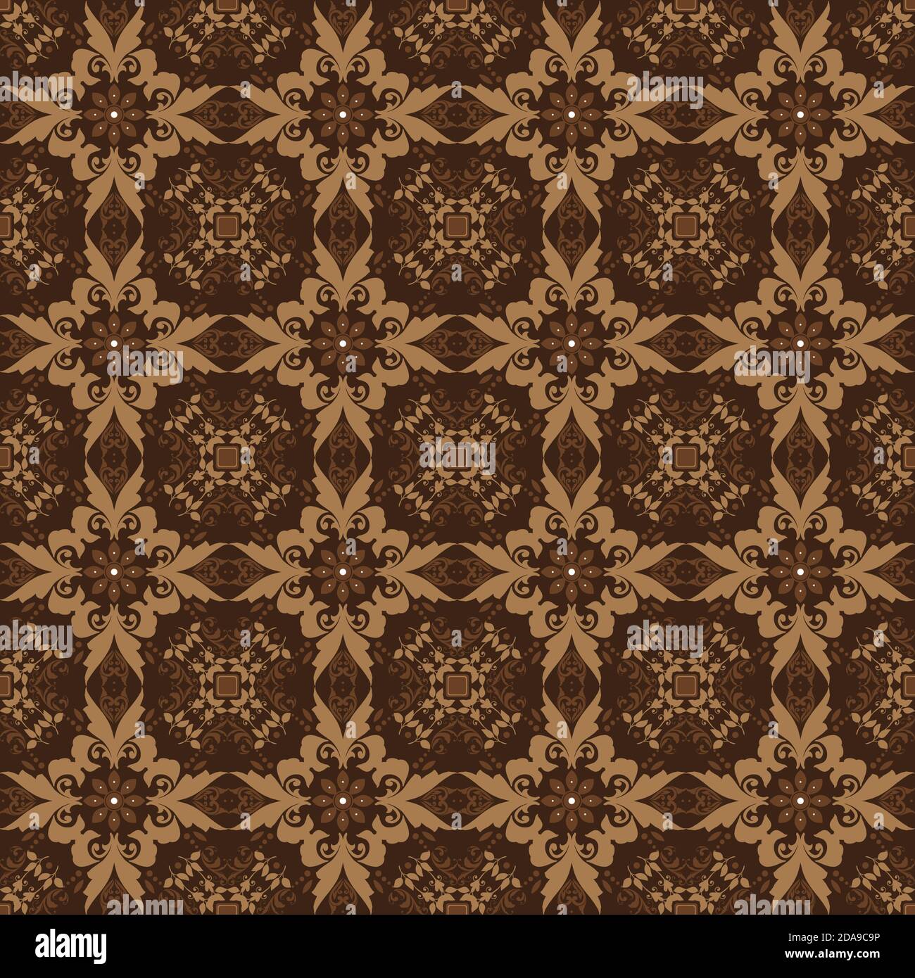 Very beautiful flower motifs on Central Java batik with dark brown ...