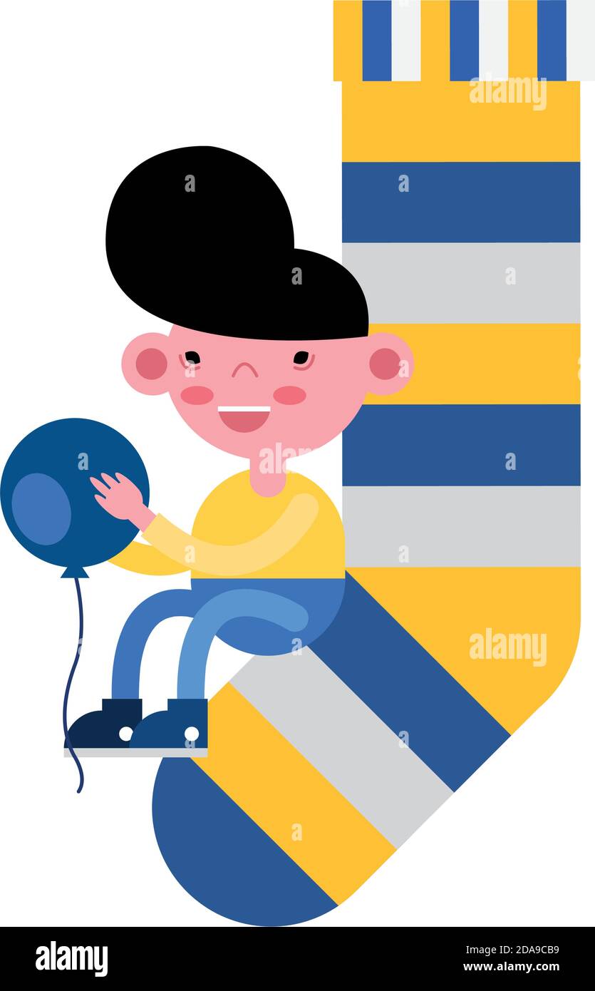 boy with balloons helium in sock with colors stripes down symbol vector ...