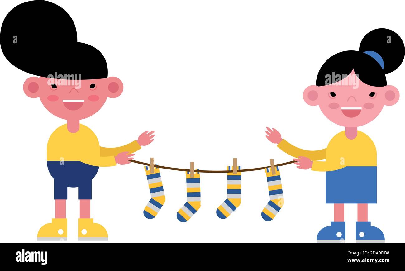 little kids lifting socks with colors stripes down symbol vector ...