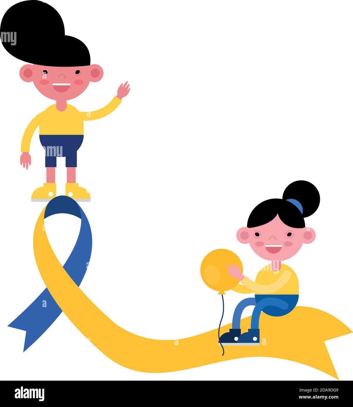 little kids in syndrome down ribbon campaign and balloon vector ...