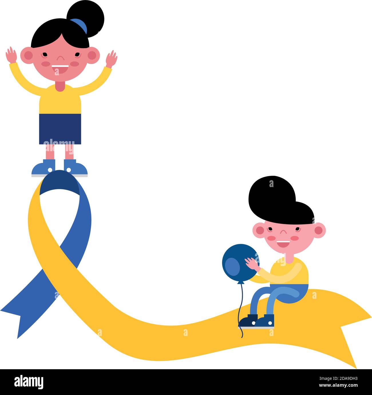 little kids in syndrome down ribbon campaign and balloon vector ...
