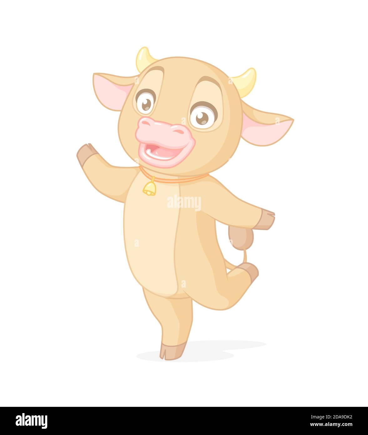 Happy cute cow standing on one leg. Vector cartoon character on white ...