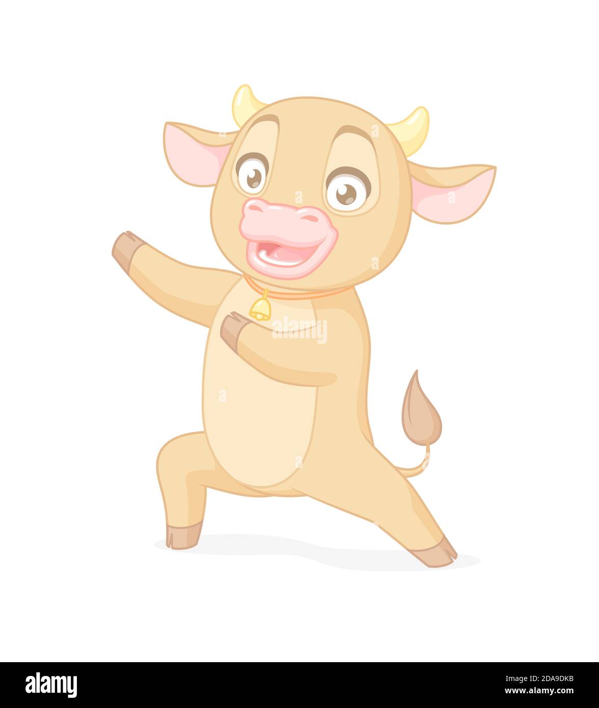 Happy cute baby bull presenting. Vector cartoon character on white ...