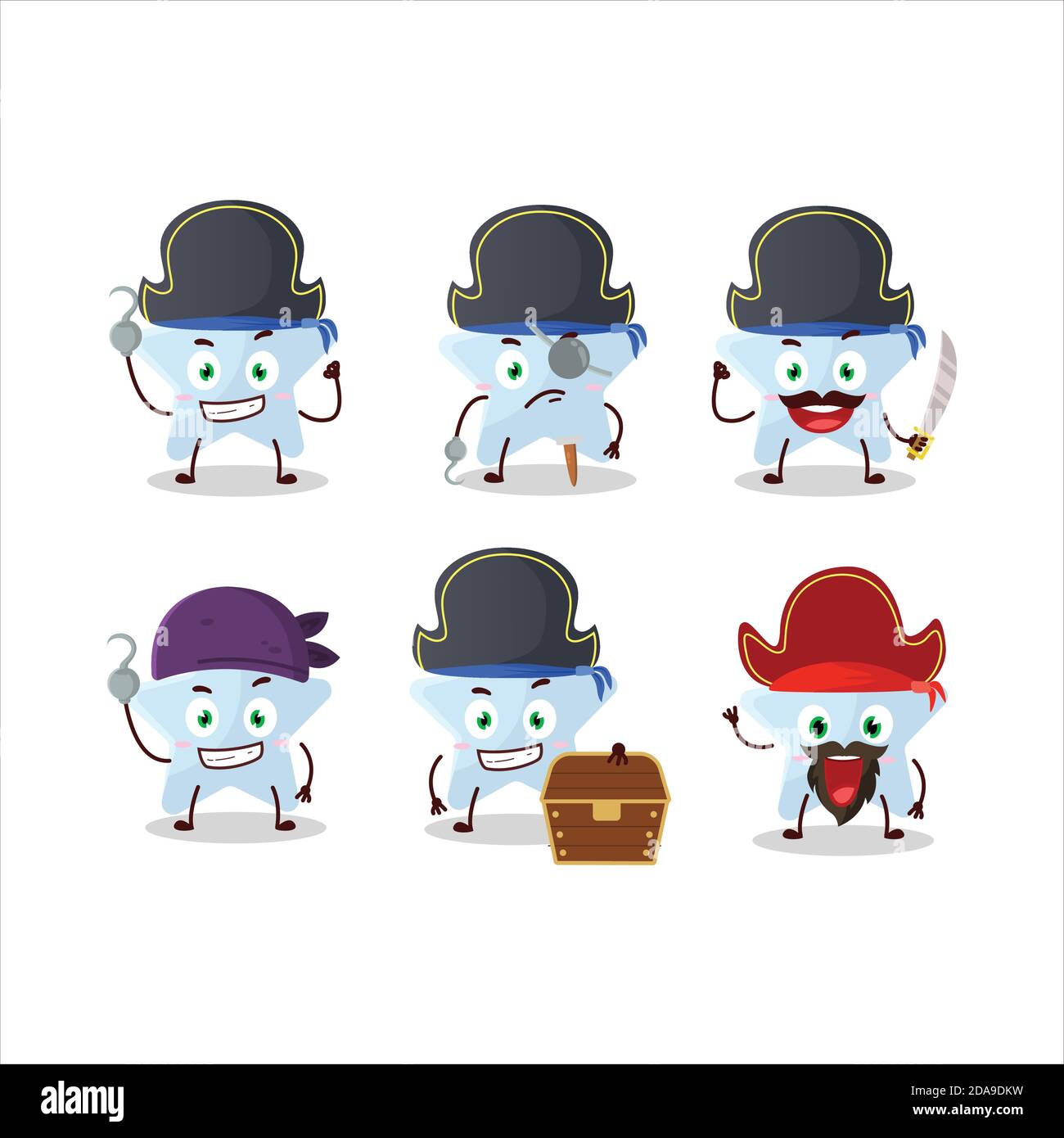 Cartoon character of blue star with various pirates emoticons Stock ...