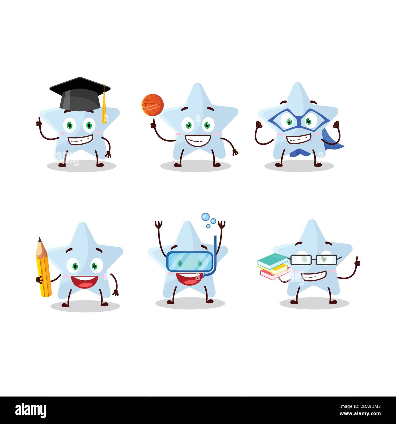 School student of blue star cartoon character with various expressions ...