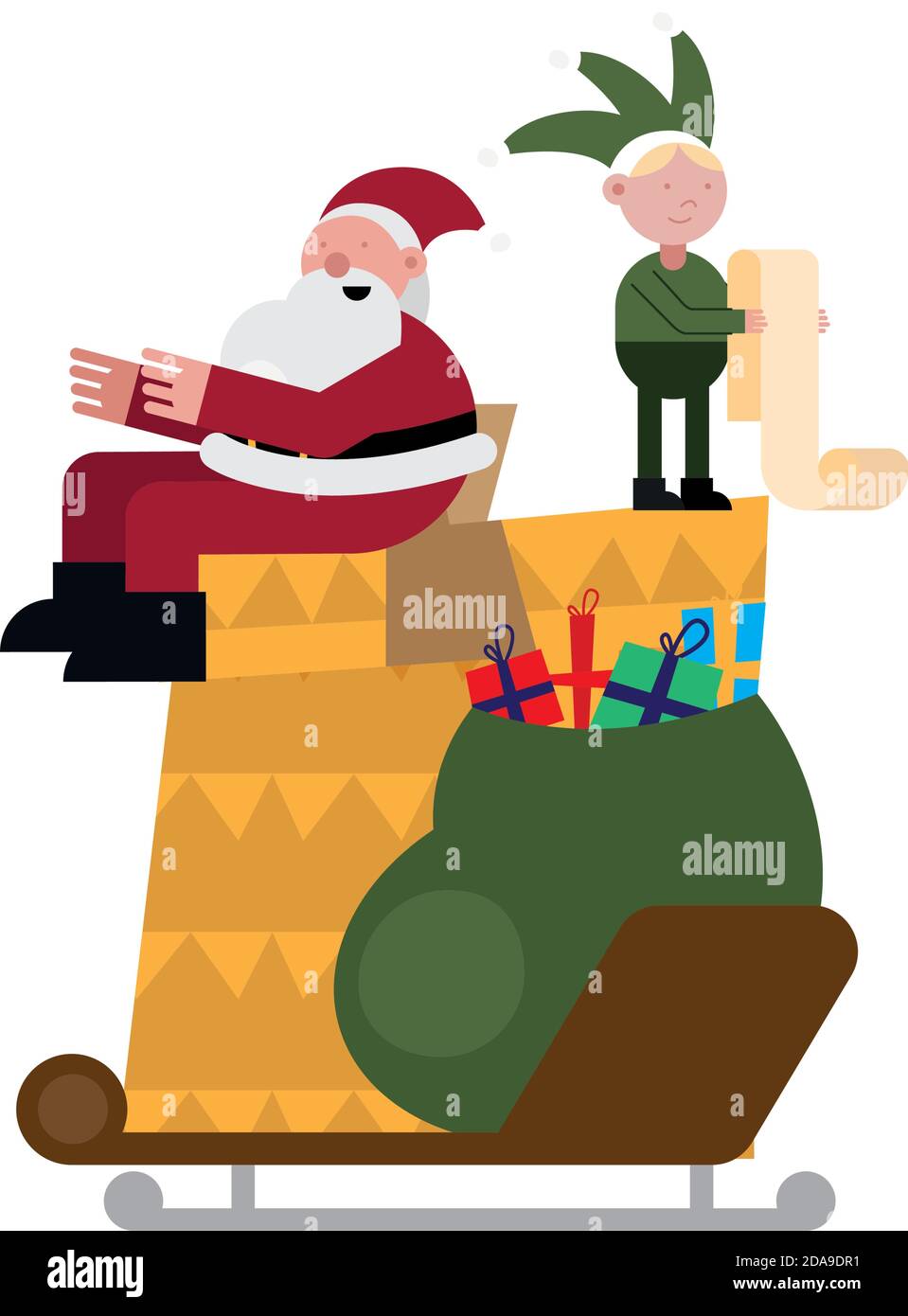 christmas santa claus and elf in gift vector illustration design Stock ...